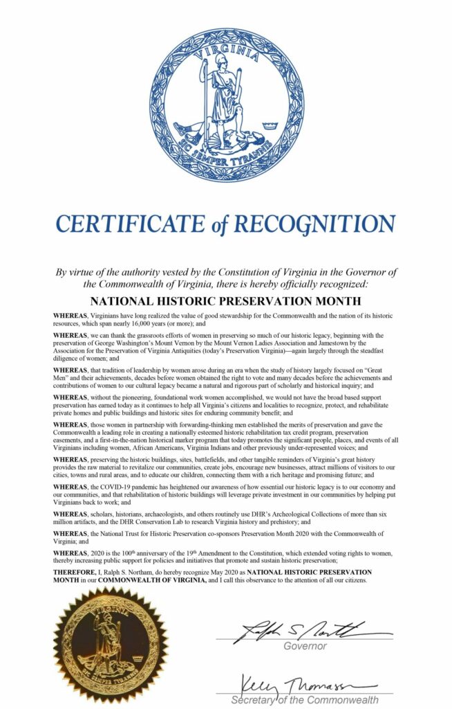 Governor Northam Designates May Historic Preservation Month in Virginia ...