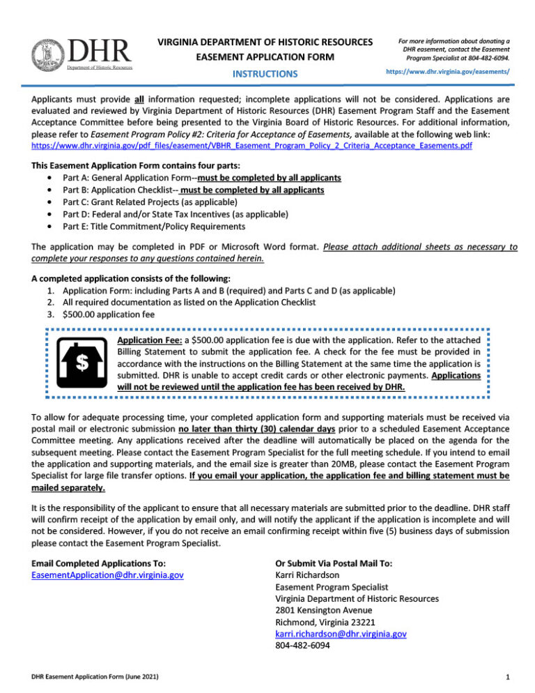 Easement Application Form (Revised May 2021) – DHR