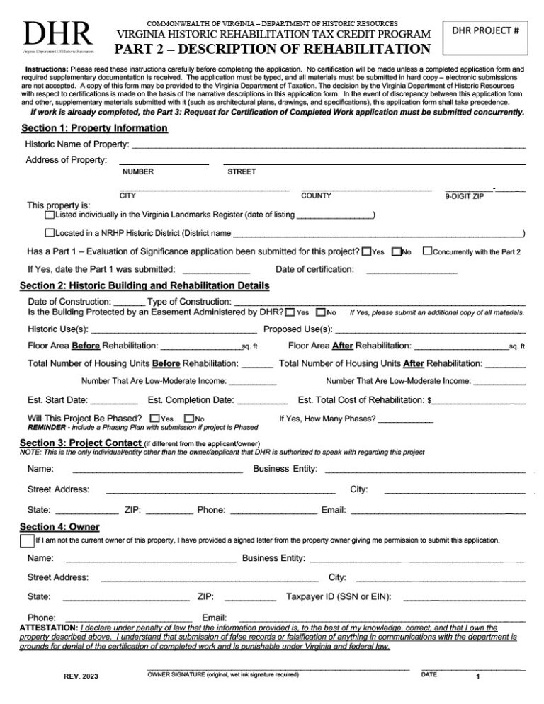 Virginia Tax Credit Application Part II: Application Cover Sheet - DHR